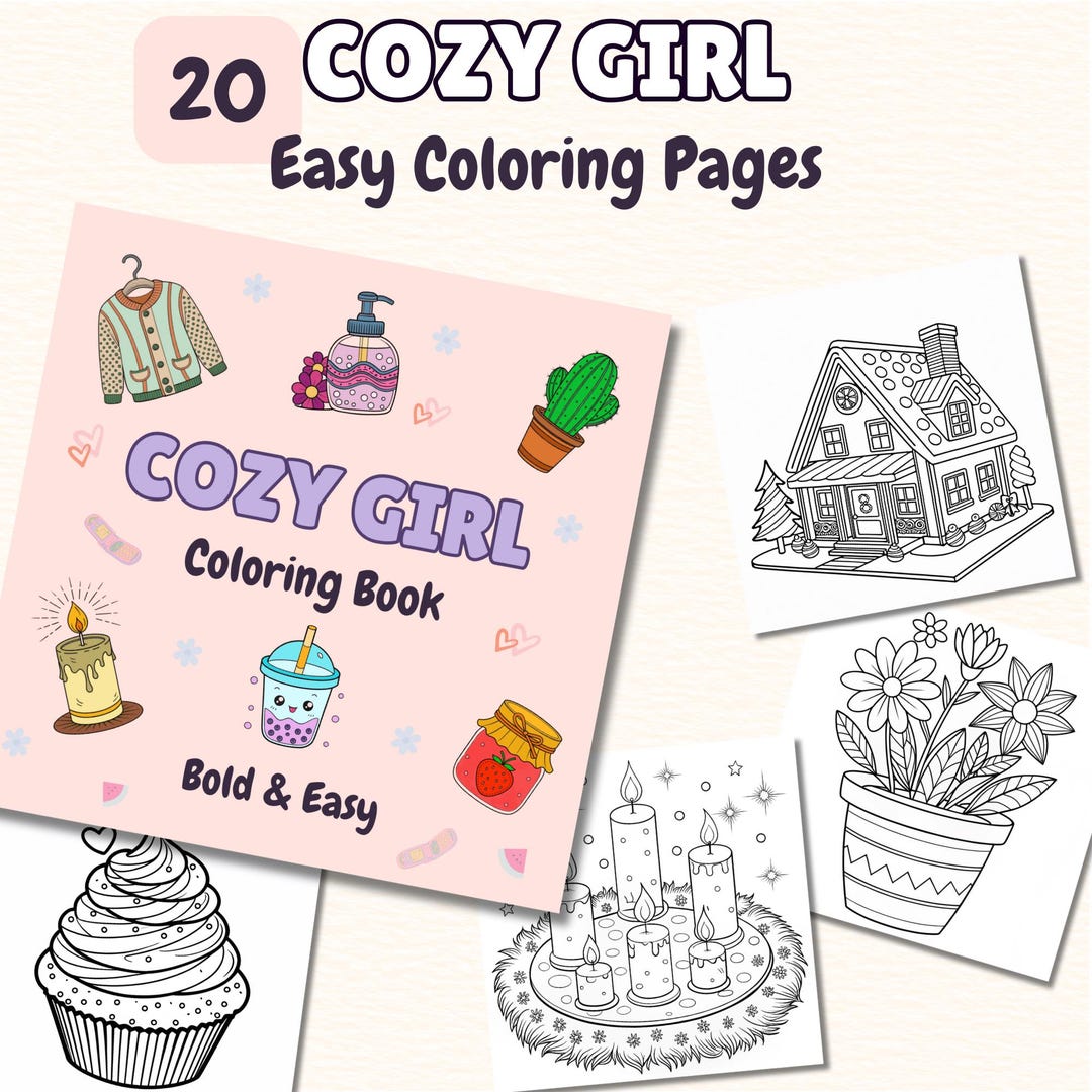 Cozy Girl Bold & Easy Coloring Pages | Set Four 20 Pages | Instant ...