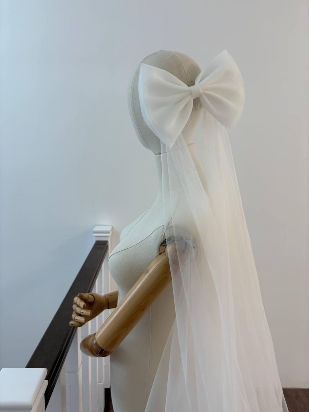 Off White Wedding Veil With Big Bow | Tulle Bridal Veil, Metal Comb - Etsy