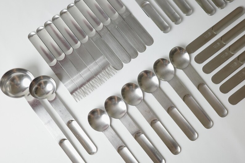 Exceptional 1970s Mono Clip Flatware – Original Brushed Stainless Steel ...