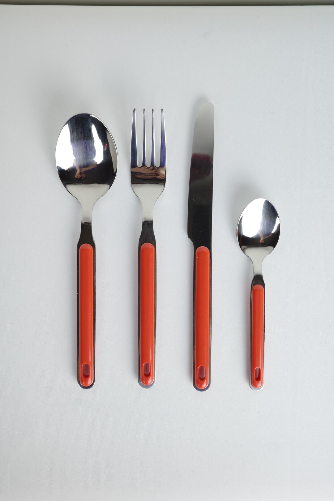 1970s Vintage Orange Handle Stainless Steel Cutlery Set 24 Pieces Mid ...