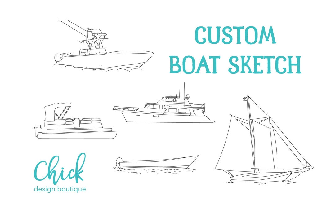 Custom Boat Illustrate, Nautical Sketch, Foil Art Print, Custom Yacht ...