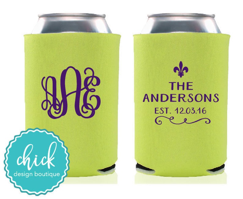 Fleur De Lis Monogram Can Cooler - Personalized Wedding Favor D313 - Etsy
