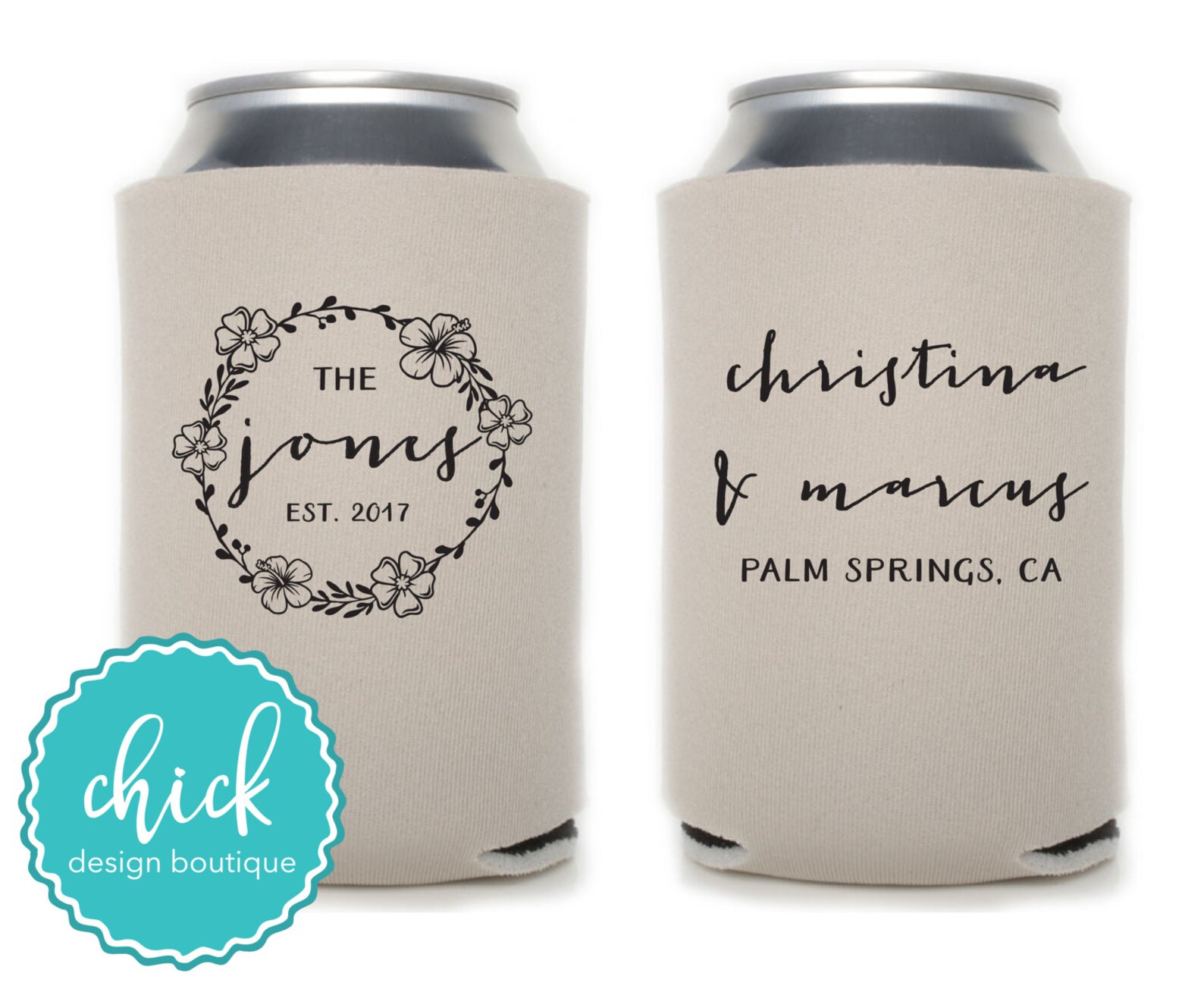 Flower Wreath & Custom Names - Custom Cooler Personalized Wedding Favor ...