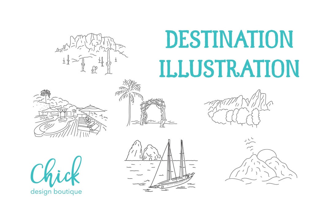 Custom Tropical Illustration, Destination Mountain Sketch, Foil Art ...
