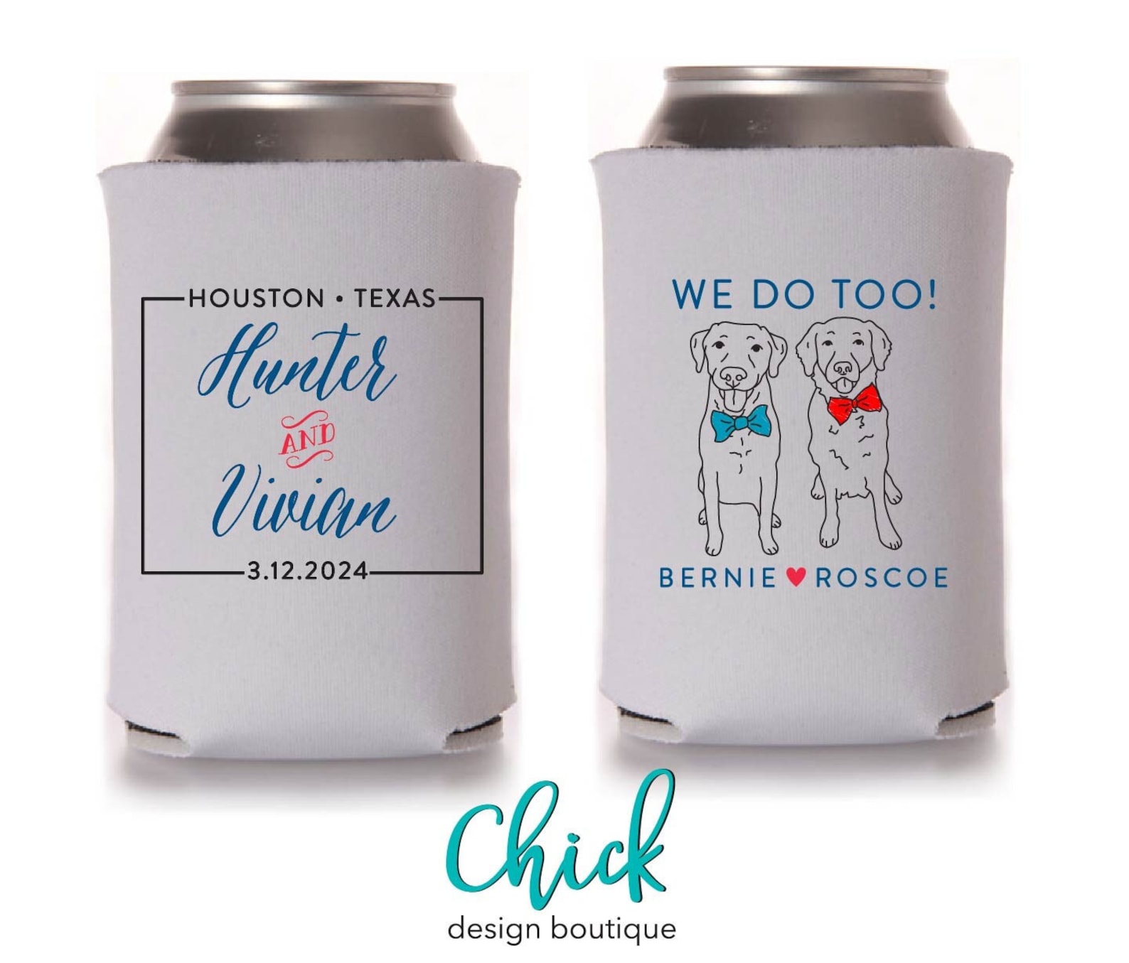 We Do Too Dog Sketch Wedding Favor, Can Cooler Sketch, Wedding Can ...