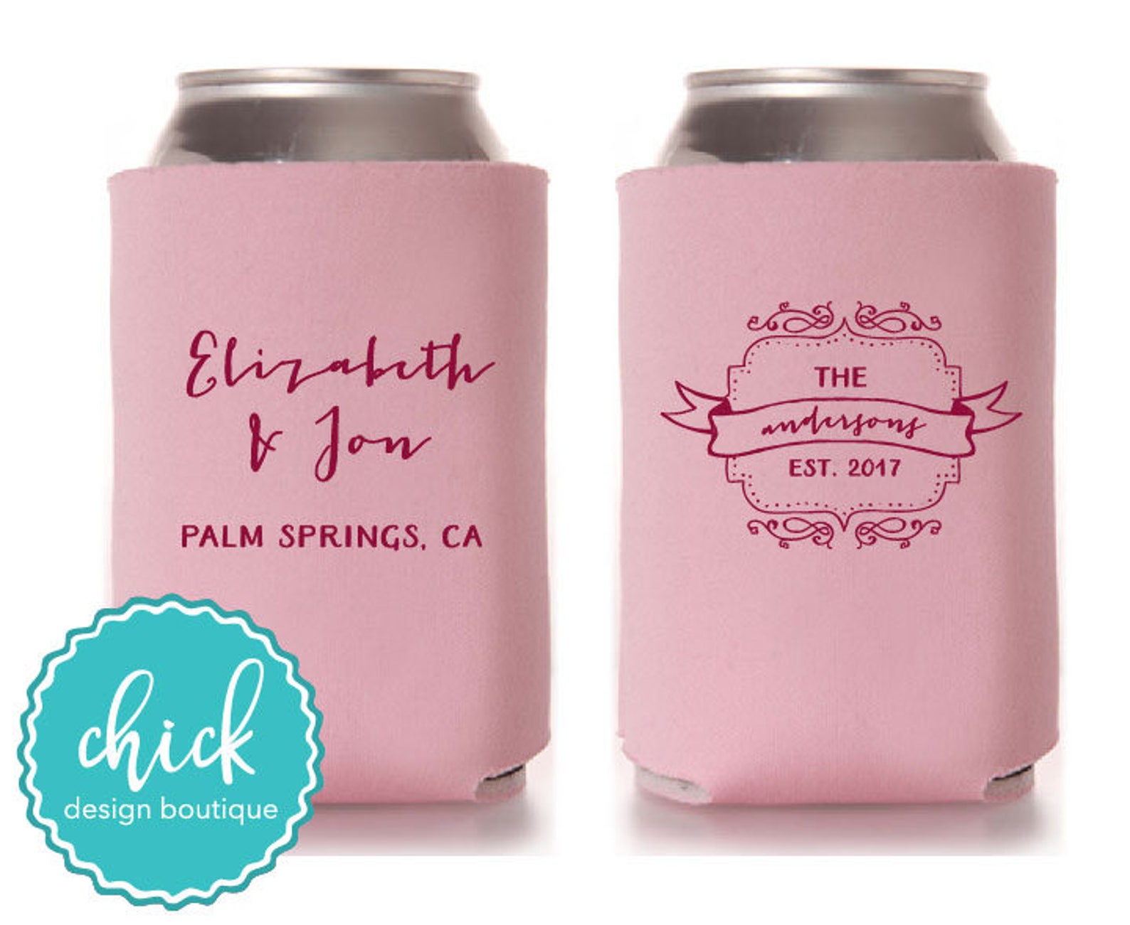 Last Name & Banner Flourish Custom Can Cooler Personalized - Etsy
