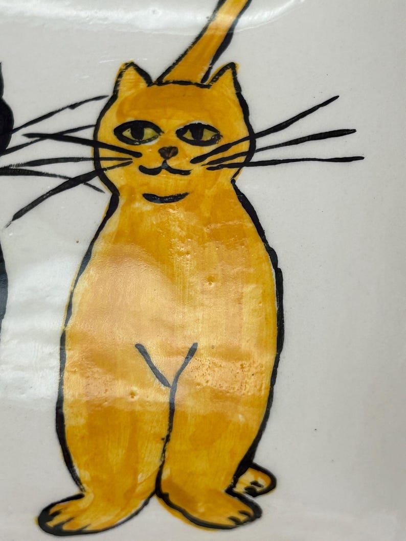 Heart Tail Cats | Black Cat | Orange Cat | Love Plate | Handmade | Hand ...
