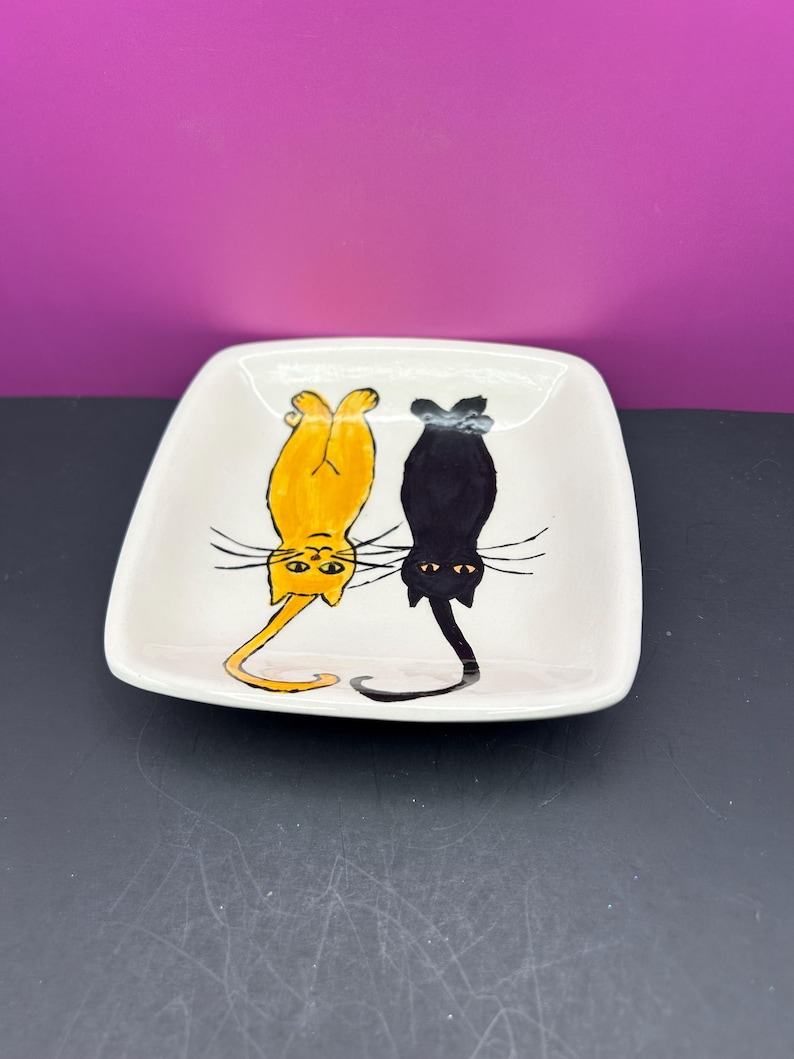 Heart Tail Cats | Black Cat | Orange Cat | Love Plate | Handmade | Hand ...