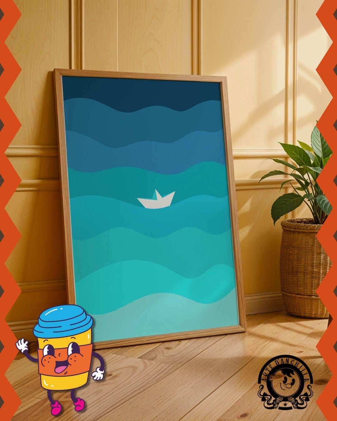 Paper Boat Painting - Cartoon Wall Art, Cartoon Drawing, SEA, Graphic ...