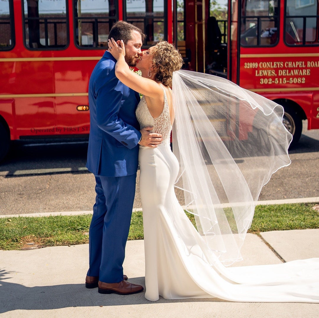 Wedding Veil Cascade Satin Ribbon Edge, Bridal Veil Choose Your Color ...