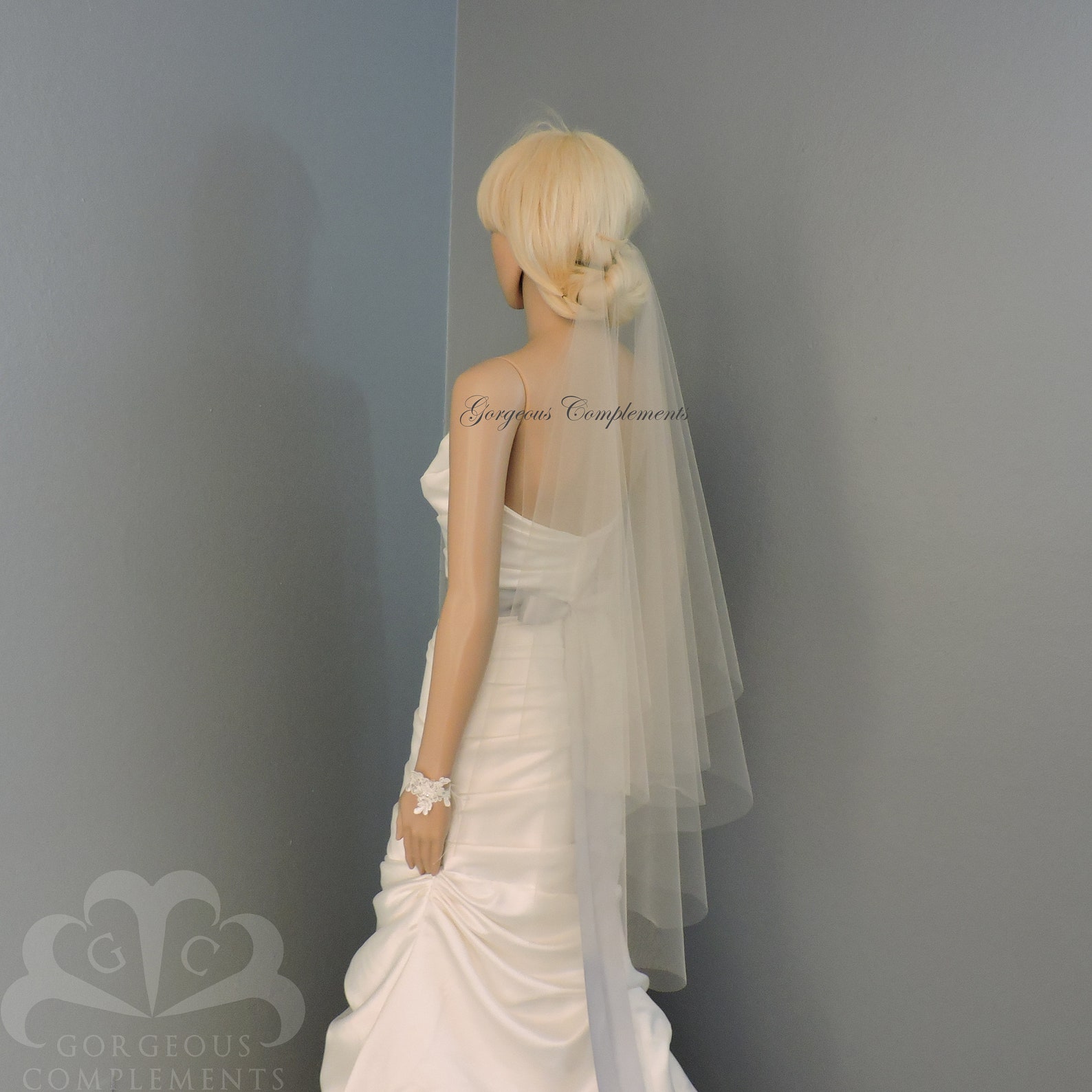 Wedding Veil Double Simplicity Cascade Cut Edge, Bridal Veil, Blusher ...