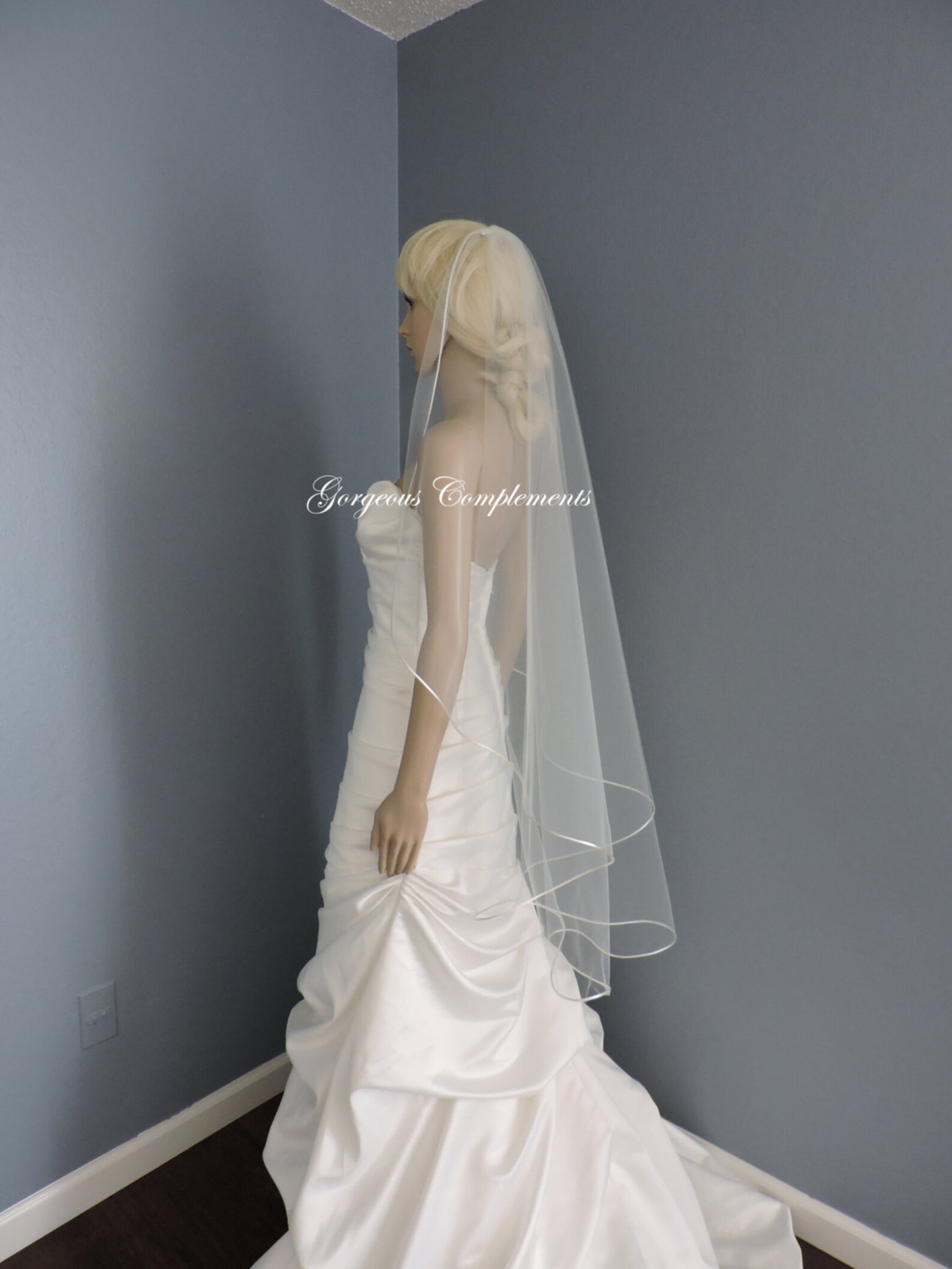 Wedding Veil Cascade Satin Rattail Cord Edge Bridal Veil | Etsy