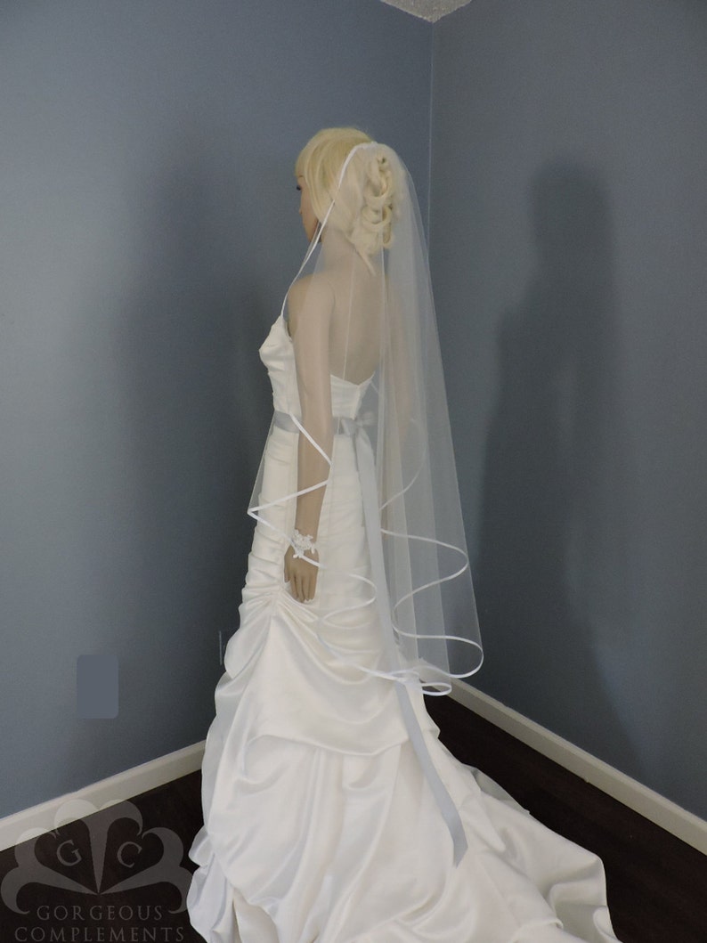 Wedding Veil Cascade Satin Ribbon Edge Bridal Veil Choose | Etsy