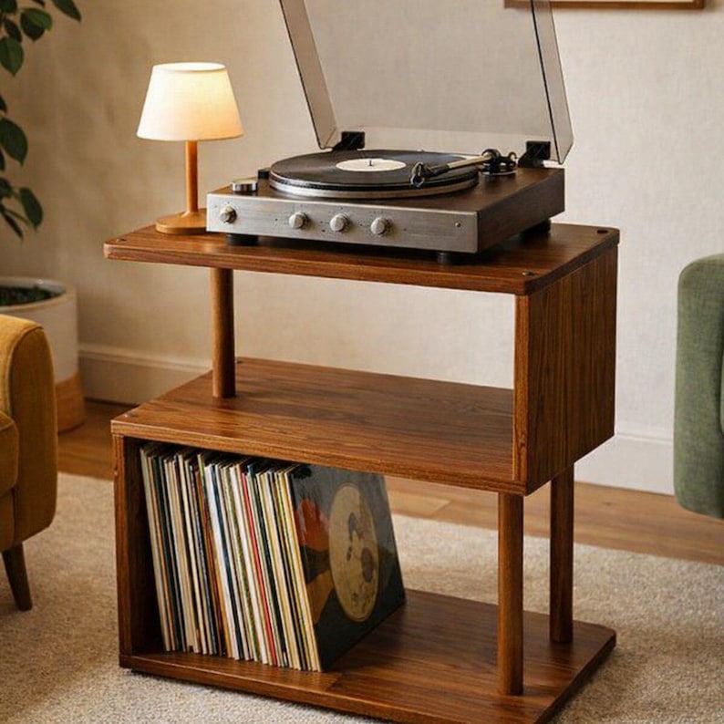 Modern Handmade Record Player Stand, Vinyl Record Storage Shelf - Etsy