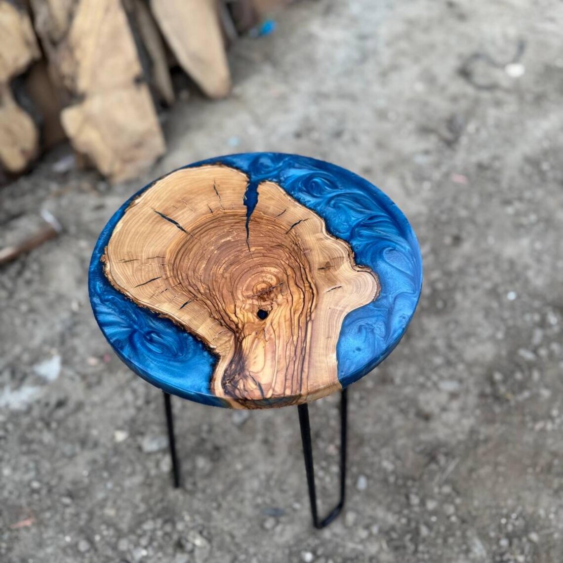 Unique Live Edge Epoxy Coffee Table, Round Epoxy Table, Olive Wood ...