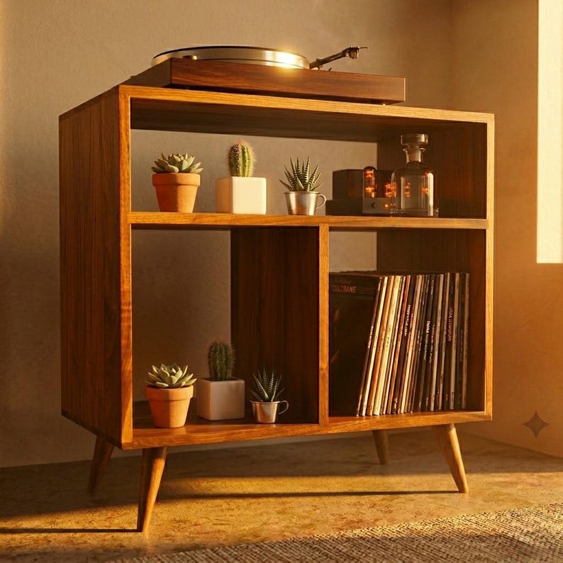 Mid Century Modern Record Player Stand With Vinyl Storage - Handmade ...