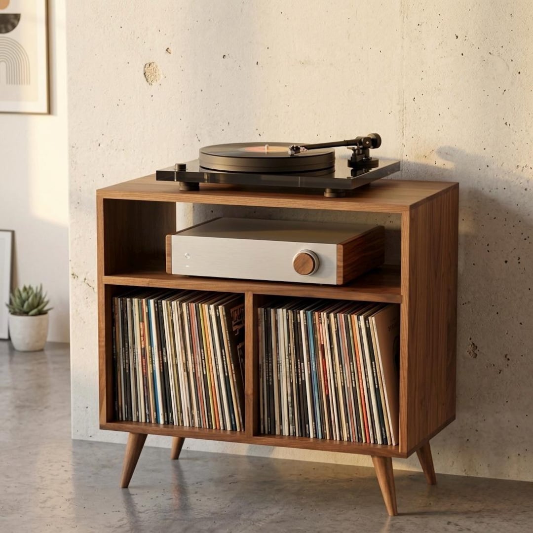 Mid Century Modern Record Player Stand With Vinyl Storage - Handmade ...