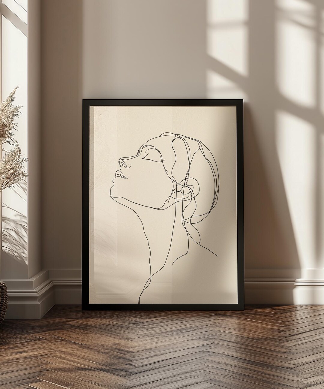 Woman Body Line Art Beige Fine Line Print Minimalist Poster Female Line ...