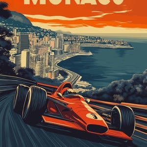 Formula 1 Racing Poster Print Vintage Monaco Grand Prix Poster Driving ...