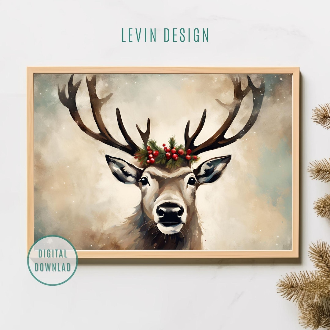 Reindeer Digital Art Print Christmas Reindeer Digital Wall Decor Home ...