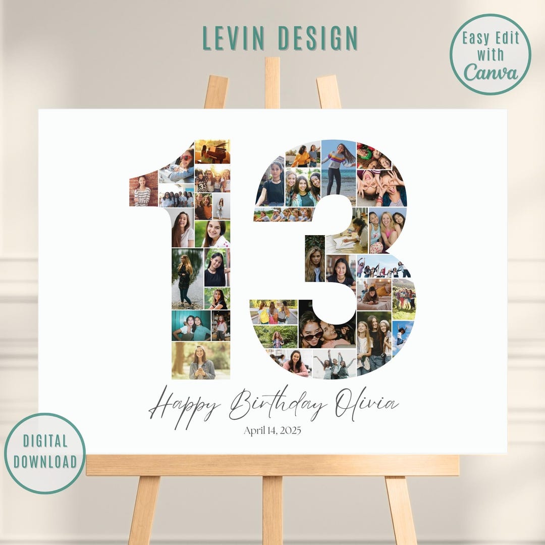 13th Birthday Editable Number Collage, Photo Collage Poster, 13th ...