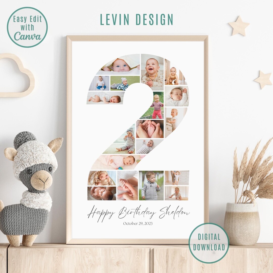 Birthday Number 2 Photo Collage, Birthday Gift, Second Birthday Photo ...