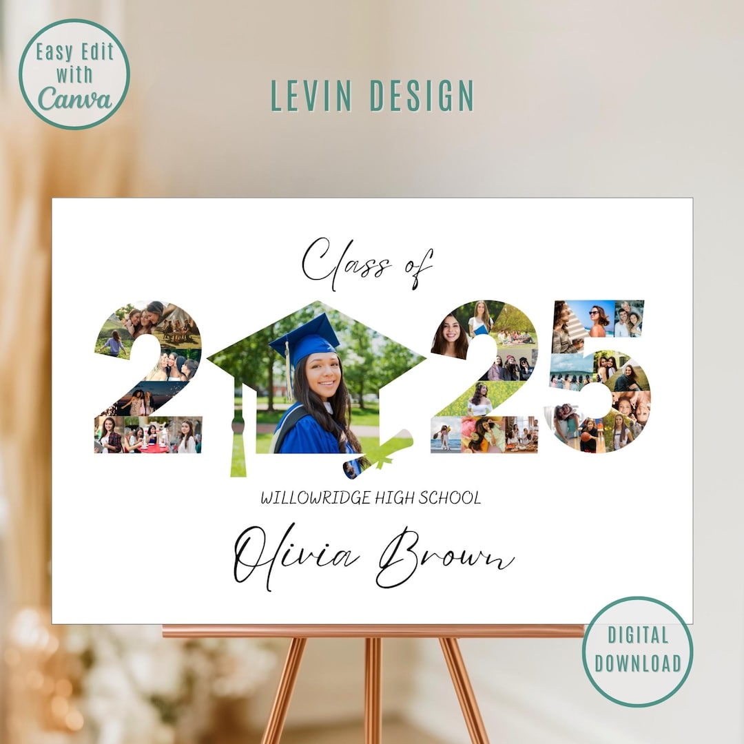 2025 Graduation Photo Collage Sign, Party Poster, Class of 2025 ...