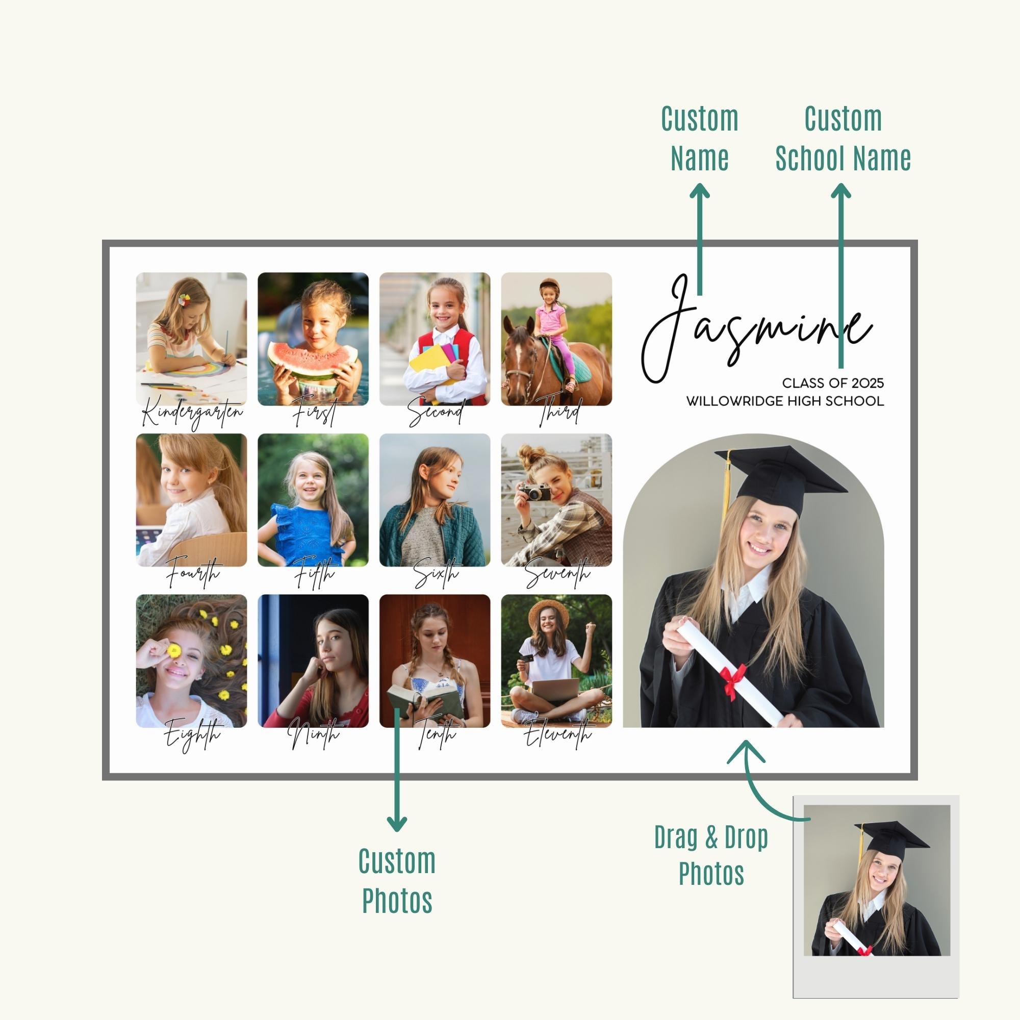 K-12 Graduation Photo Collage Template, Printable High School Graduate ...