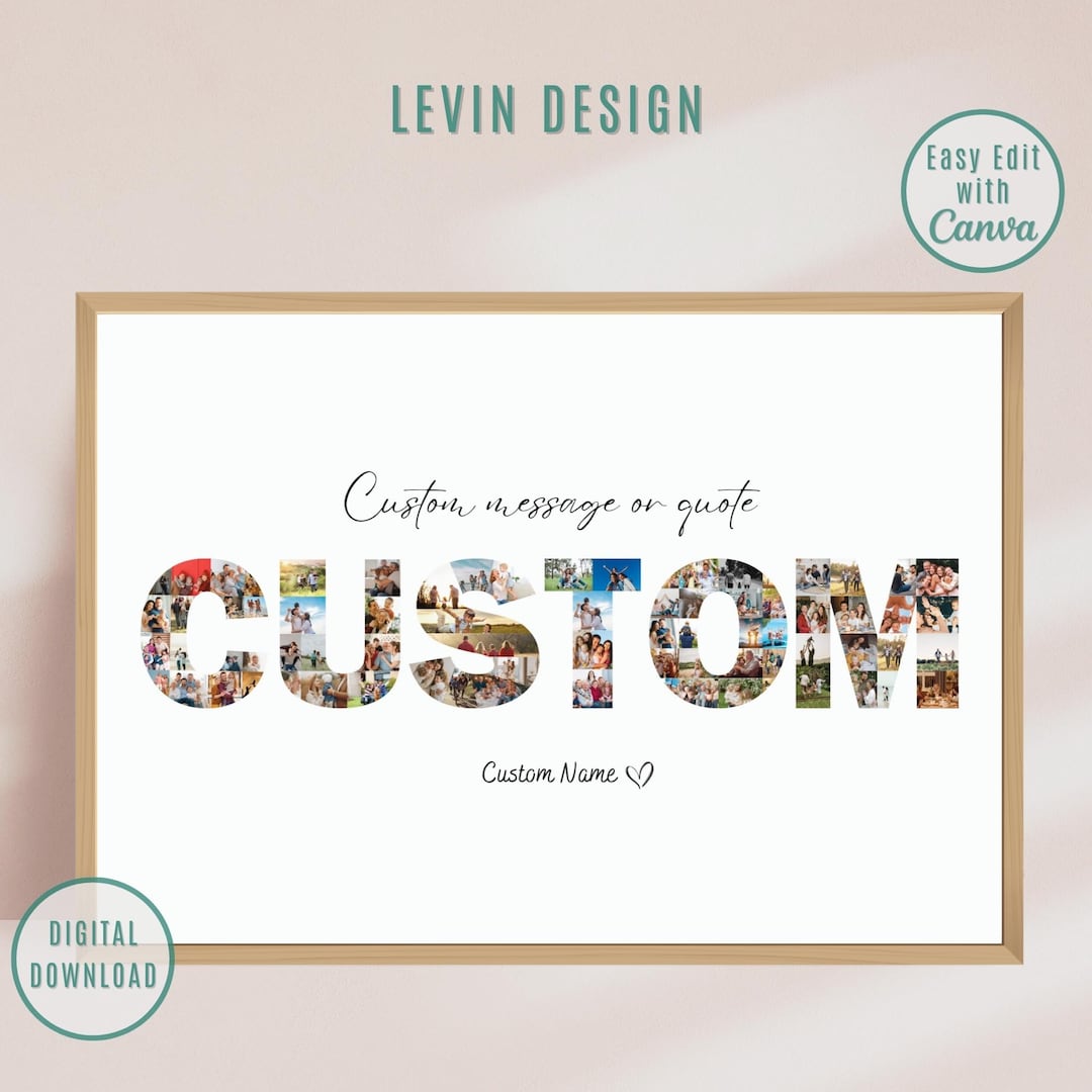 Custom Name Picture Collage, Personalized Text Photo Collage, Custom ...