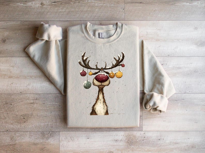 Cute Reindeer Christmas Sweatshirt – Funny Holiday Reindeer Shirt ...