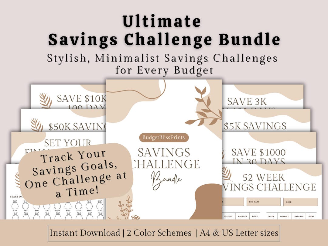 Savings Challenge Bundle Printable Goal Trackers for 1k, 3k, 5k, 10k ...