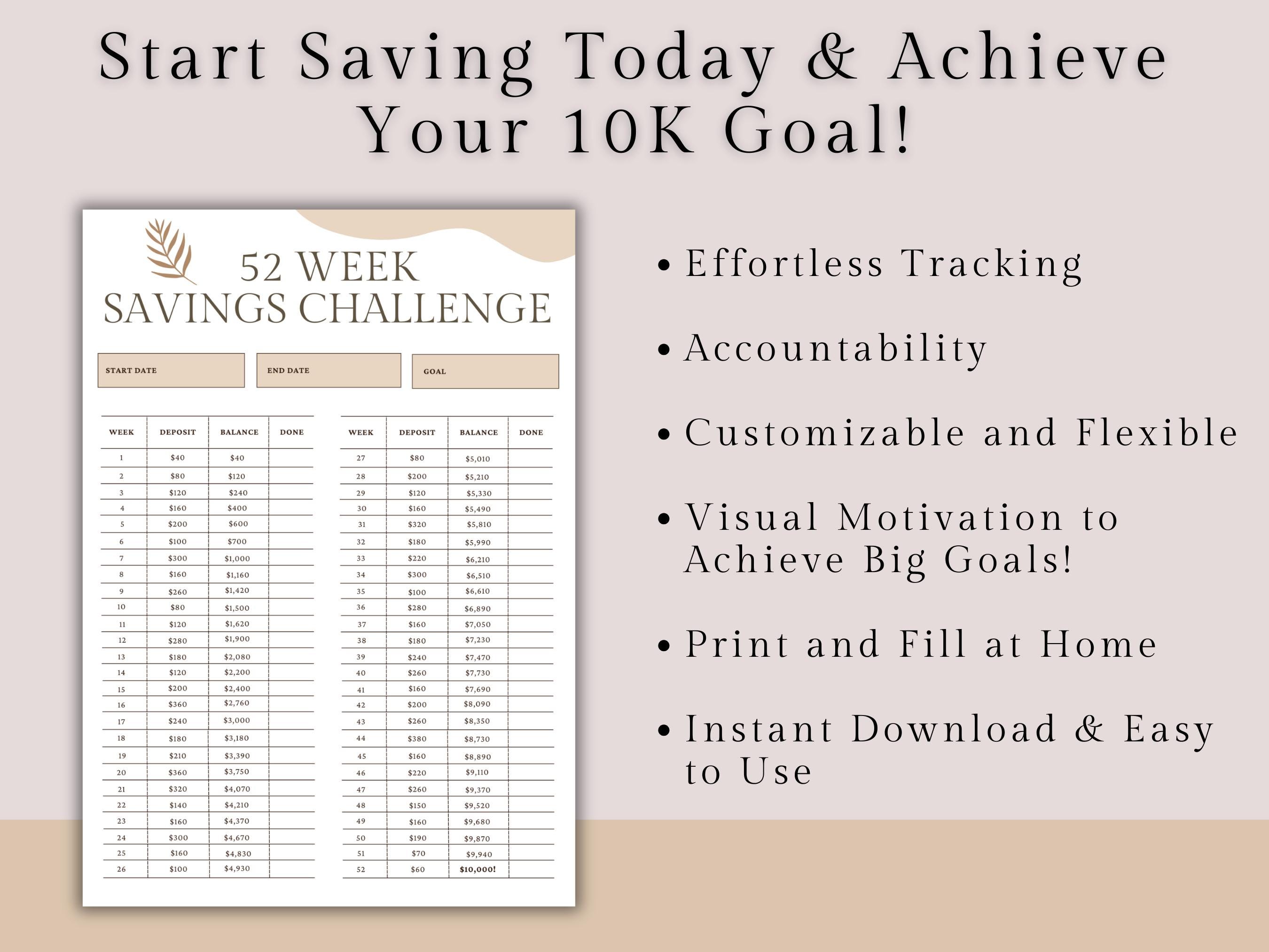 52 Week Saving Challenge, Save 10k Challenge, 52 Week Money Saving ...