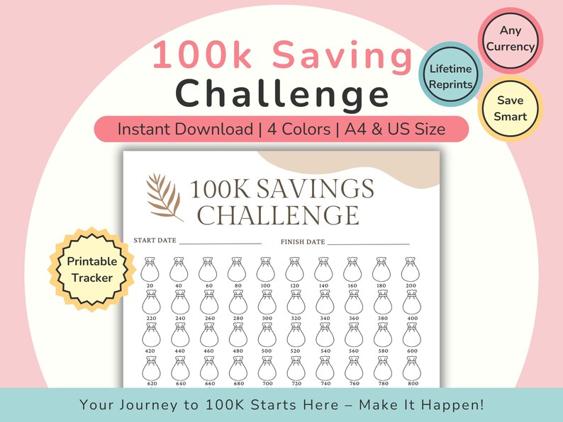 100k Savings Challenge, 100000 Saving Challenge, 100 Envelopes Saving ...