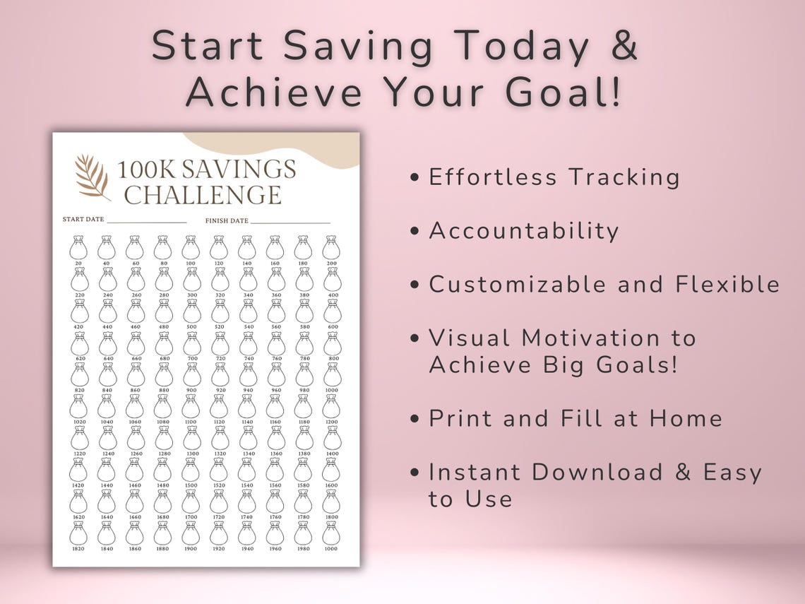 100k Savings Challenge, 100000 Saving Challenge, 100 Envelopes Saving ...