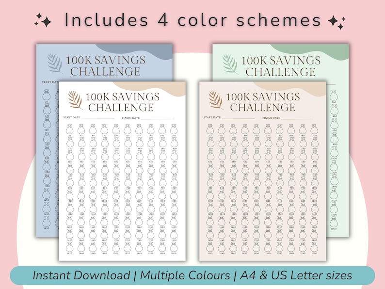 100k Savings Challenge, 100000 Saving Challenge, 100 Envelopes Saving ...