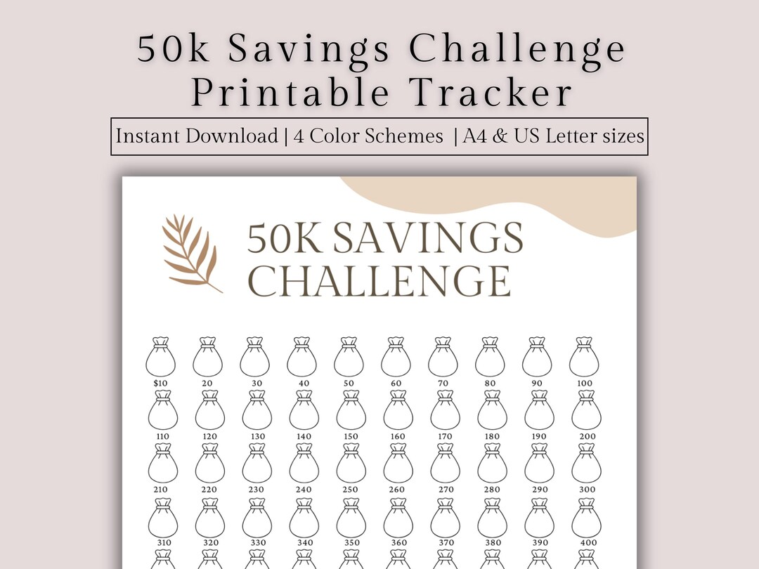 Save 50k Challenge, Savings Challenge 50000, 50k Savings Challenge Printable, 100 Envelope ...