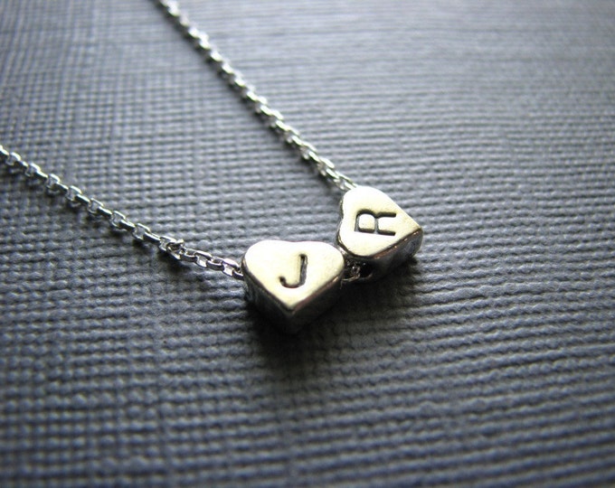 Two Hearts Beating as One Charm Necklace...two 2 Sterling Silver Heart ...