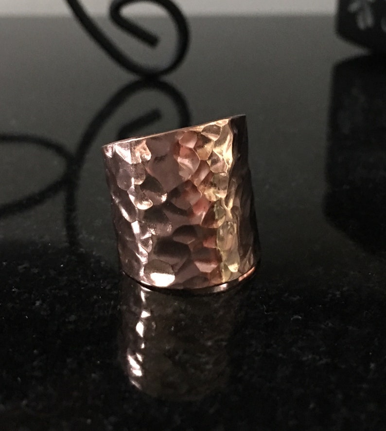 Hammered Copper Cuff Ring, Wide Band Statement Ring, Champagne ...