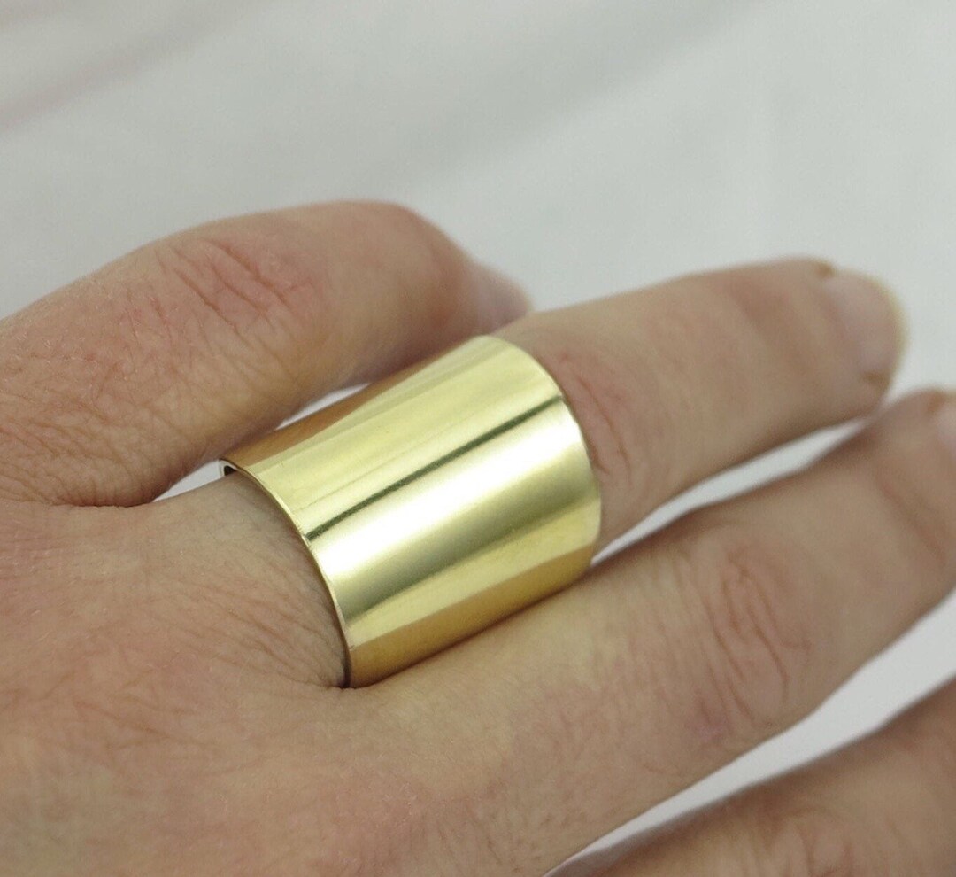 14K Gold Wide Band Cuff Ring Hammered Tube Ring - Etsy