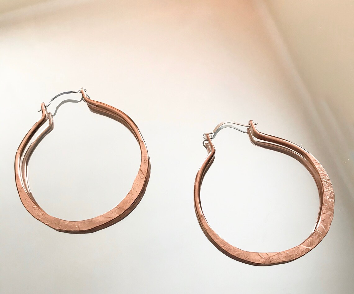 Hammered Copper Hoop Earrings Bohemian Earrings Copper Etsy