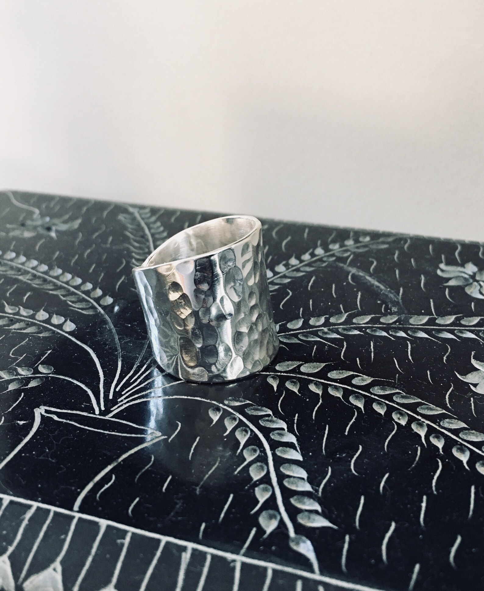 Sterling Silver Hammered Cuff Ring Cigar Band Ring Boho - Etsy