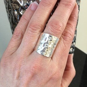 Sterling Silver Hammered Cuff Ring, Cigar Band Ring, Boho Jewelry ...