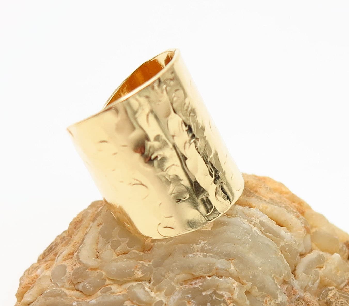 14K Gold Ring Wide Cigar Band Ring Trendy Ring Cuff Ring | Etsy