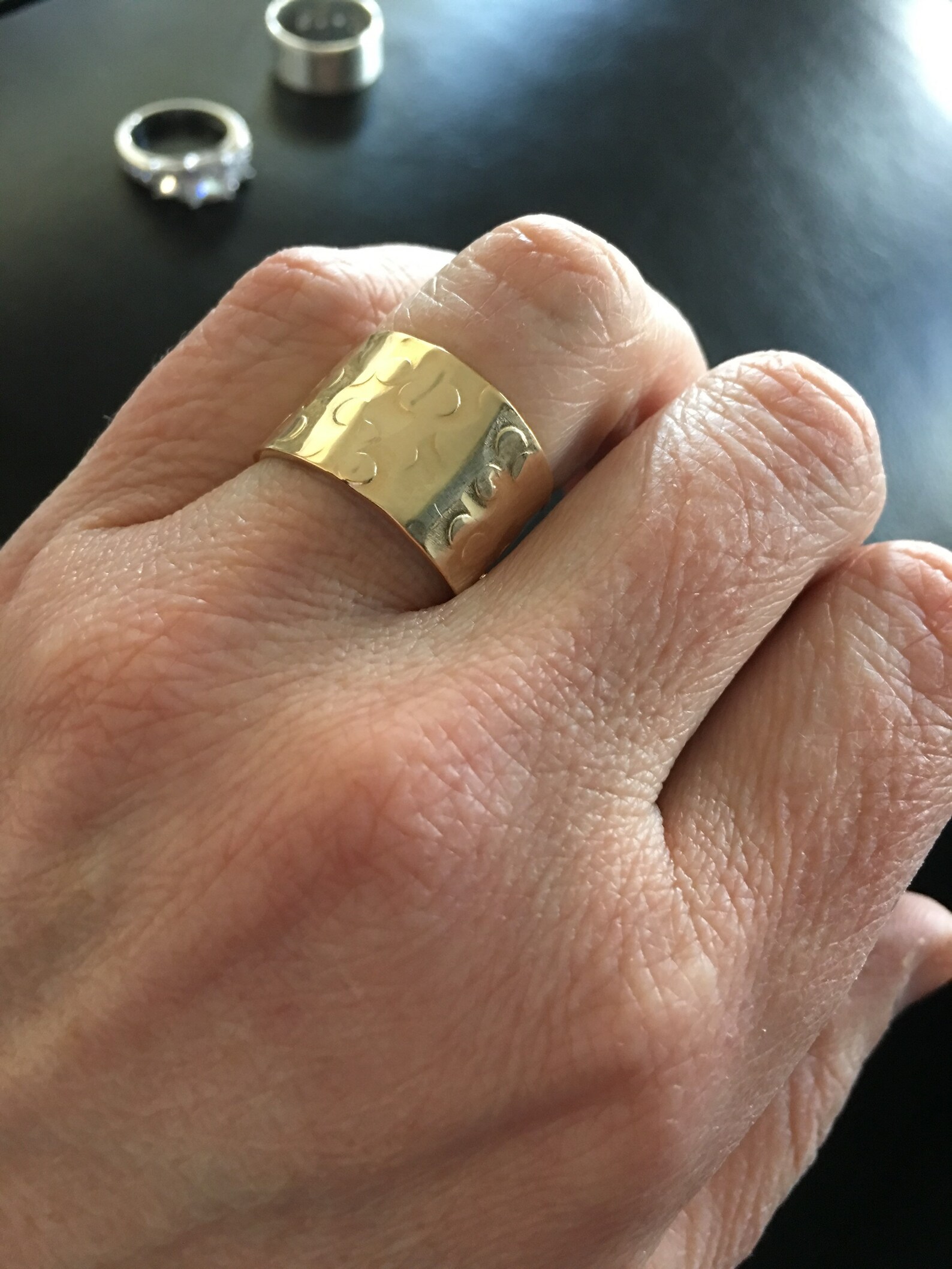 Gold Cigar Band Ring 14K Gold Gold Filled Ring Hammered - Etsy