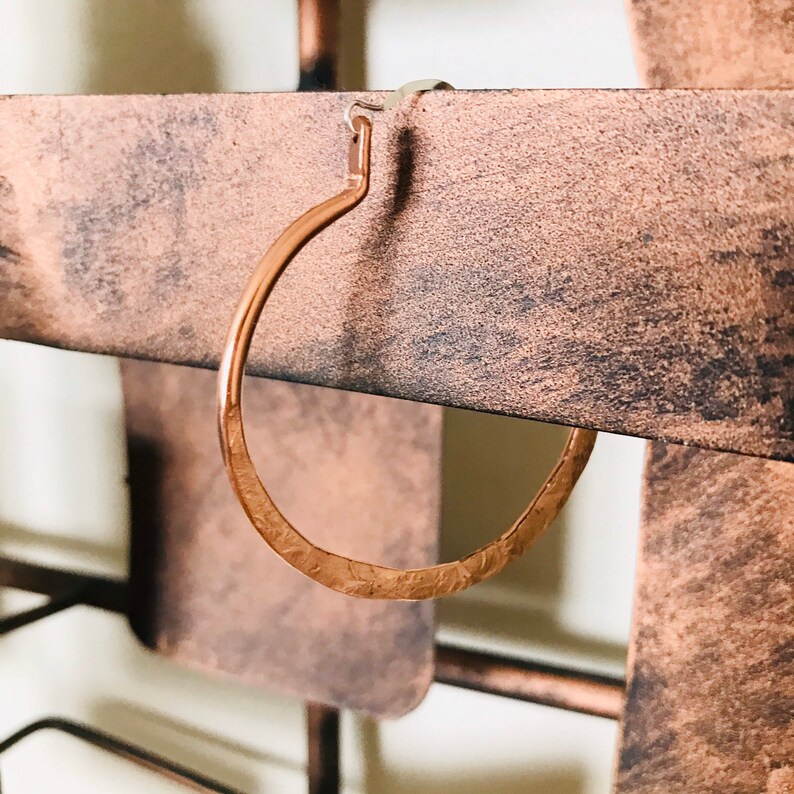 Hammered Copper Hoop Earrings Bohemian Earrings Copper Etsy