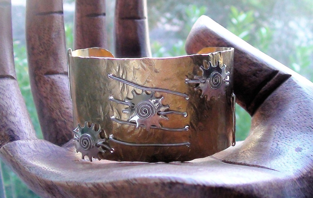 Rustic Cuff Bracelet, Artisan Wide Cuff, Mixed Metal Bracelet, Sterling Silver Cuff - Etsy