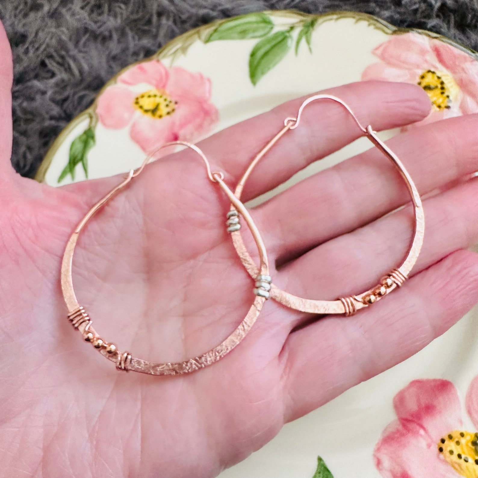 Copper Hoop Earrings, Rustic Earrings, Hammered Copper, Boho Earrings ...