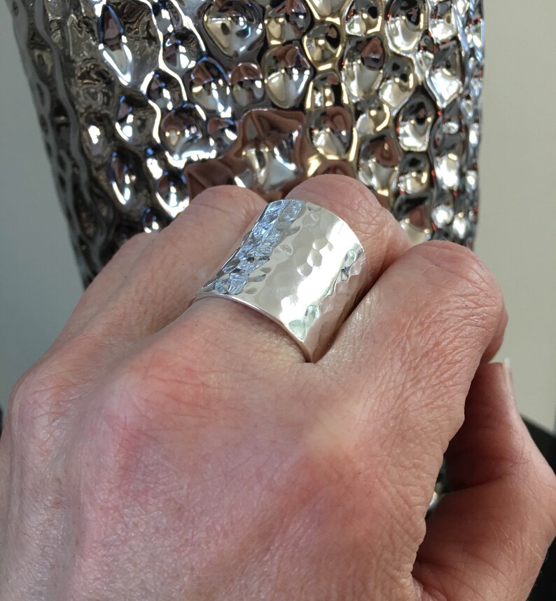 Sterling Silver Hammered Cuff Ring Cigar Band Ring Boho - Etsy