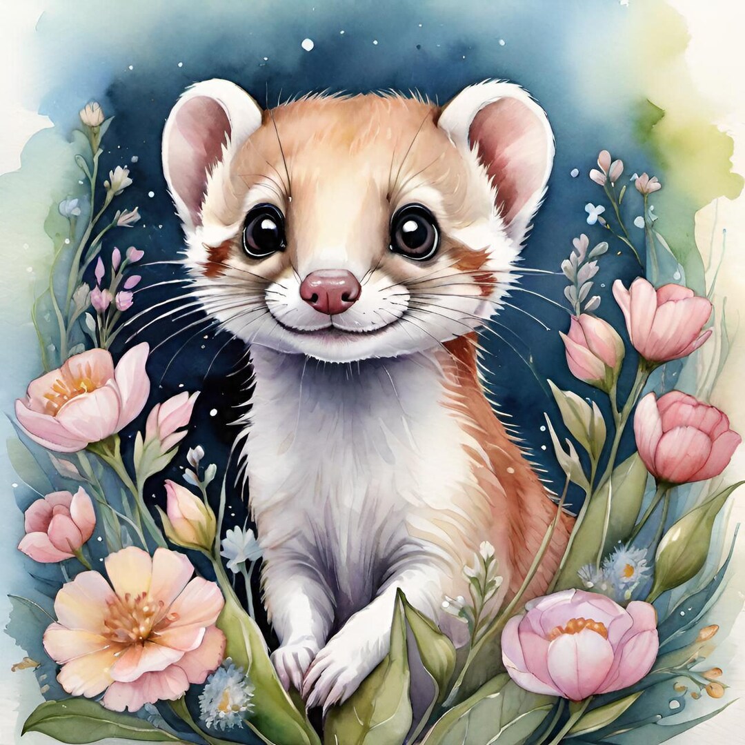 5 Cute Weasels, High Quality, High Resolution, 300DPI, Watercolor ...