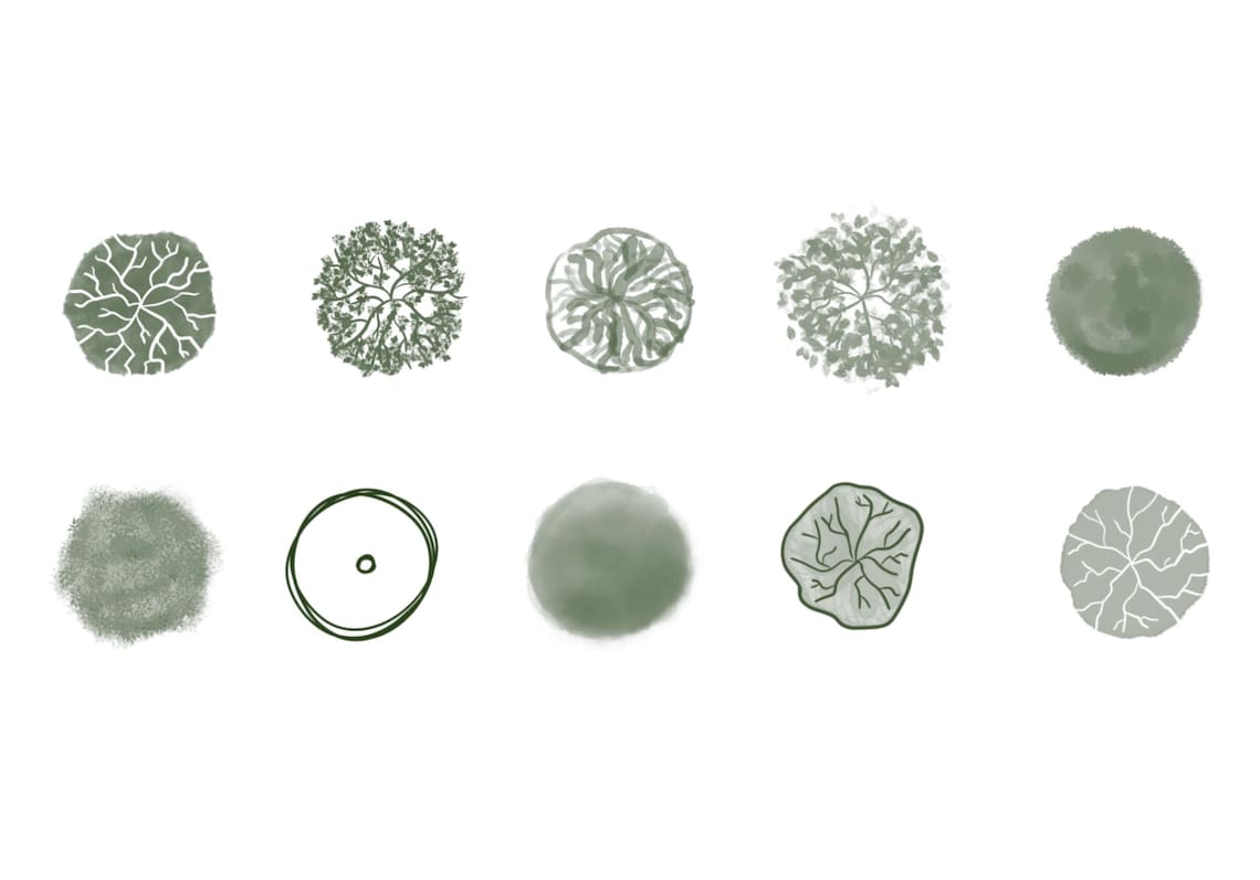Top-view Tree Brush for Procreate and Autocad - Perfect for Architectural and Landscape Drawings ...
